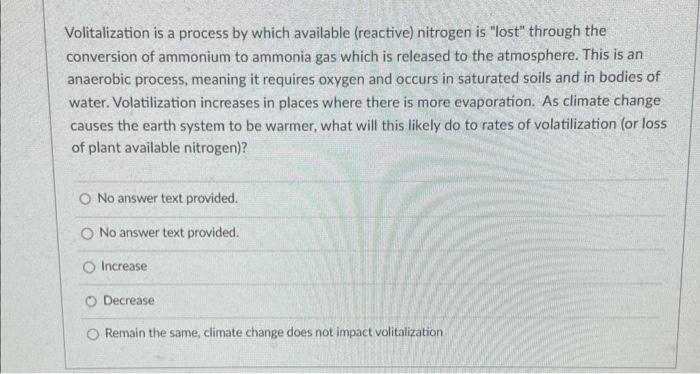 Solved Volitalization is a process by which available | Chegg.com