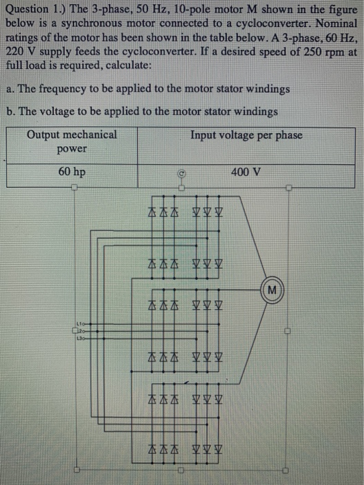 Solved Question 1.) The 3-phase, 50 Hz, 10-pole motor M | Chegg.com