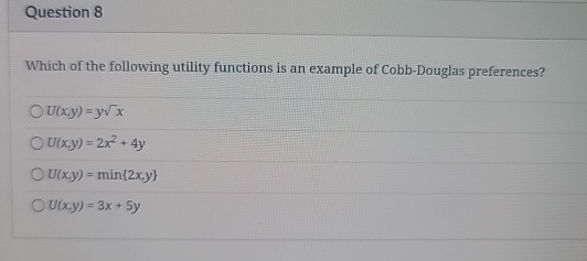 Solved Question 8Which of the following utility functions is | Chegg.com