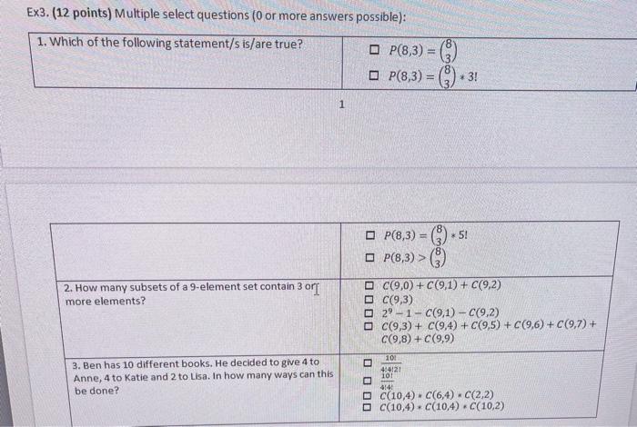 Solved Ex3. (12 points) Multiple select questions ( 0 or | Chegg.com