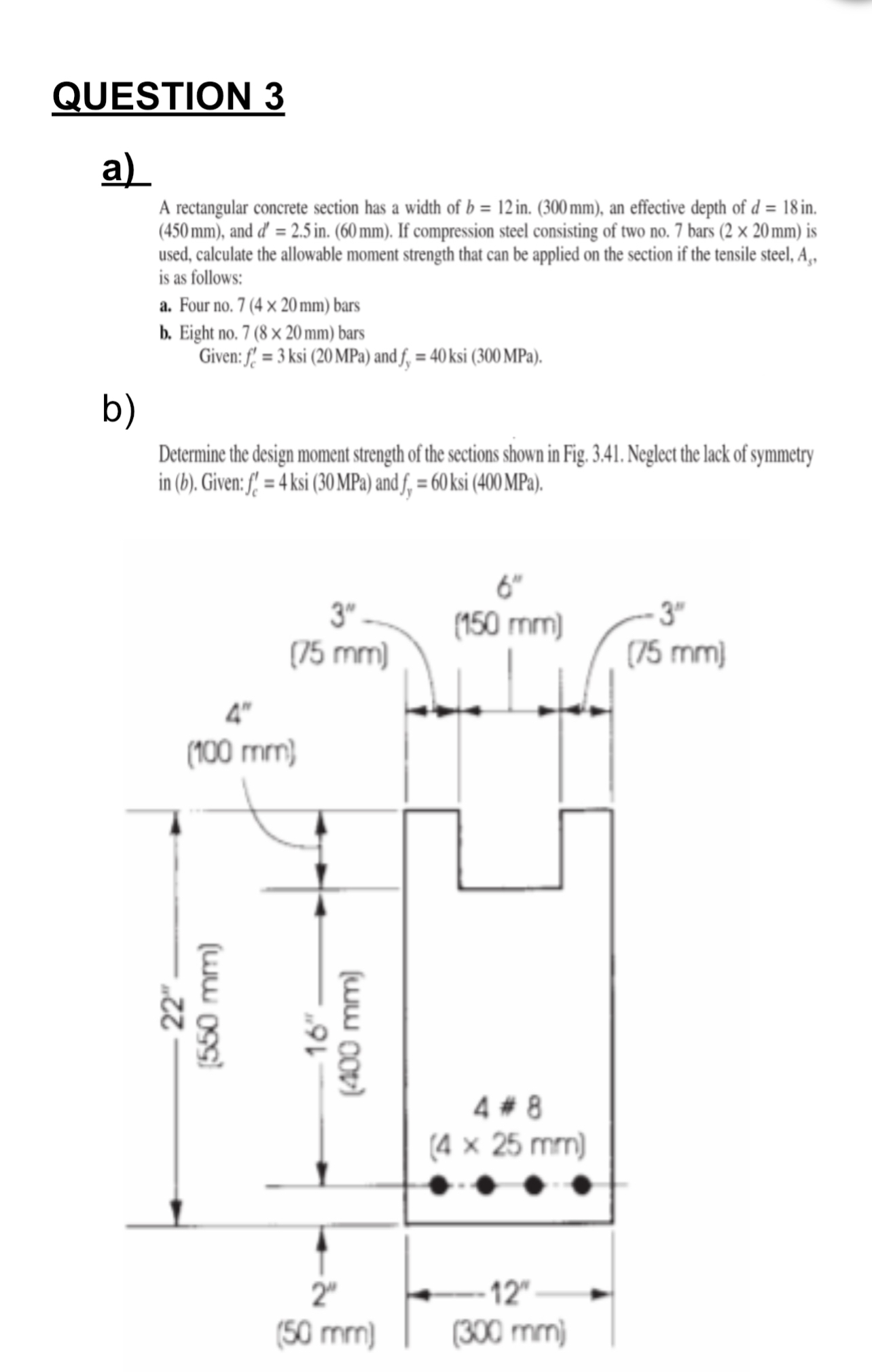 Solved QUESTION 3a)A rectangular concrete section has a | Chegg.com