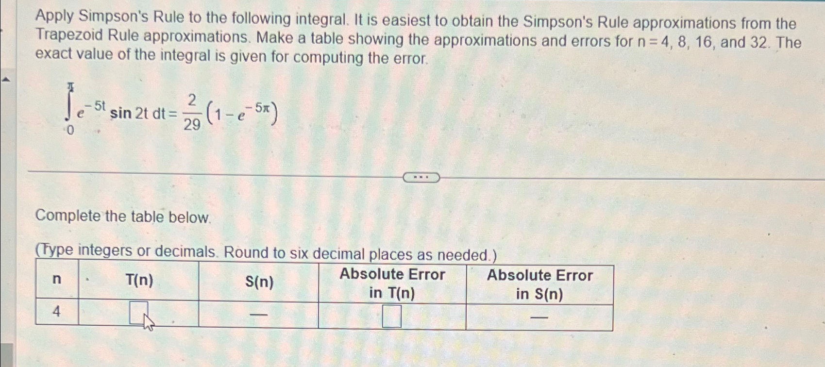 Solved Apply Simpson's Rule to the following integral. It is | Chegg.com