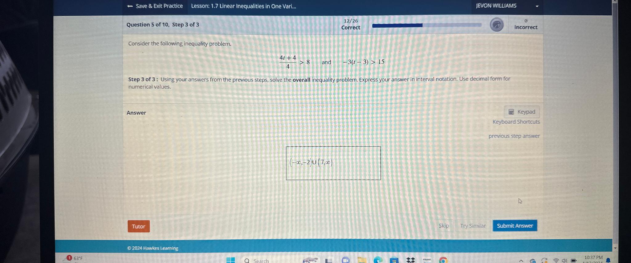 Solved Save & Exit Practice Lesson: 1.7 ﻿Linear Inequalities | Chegg.com