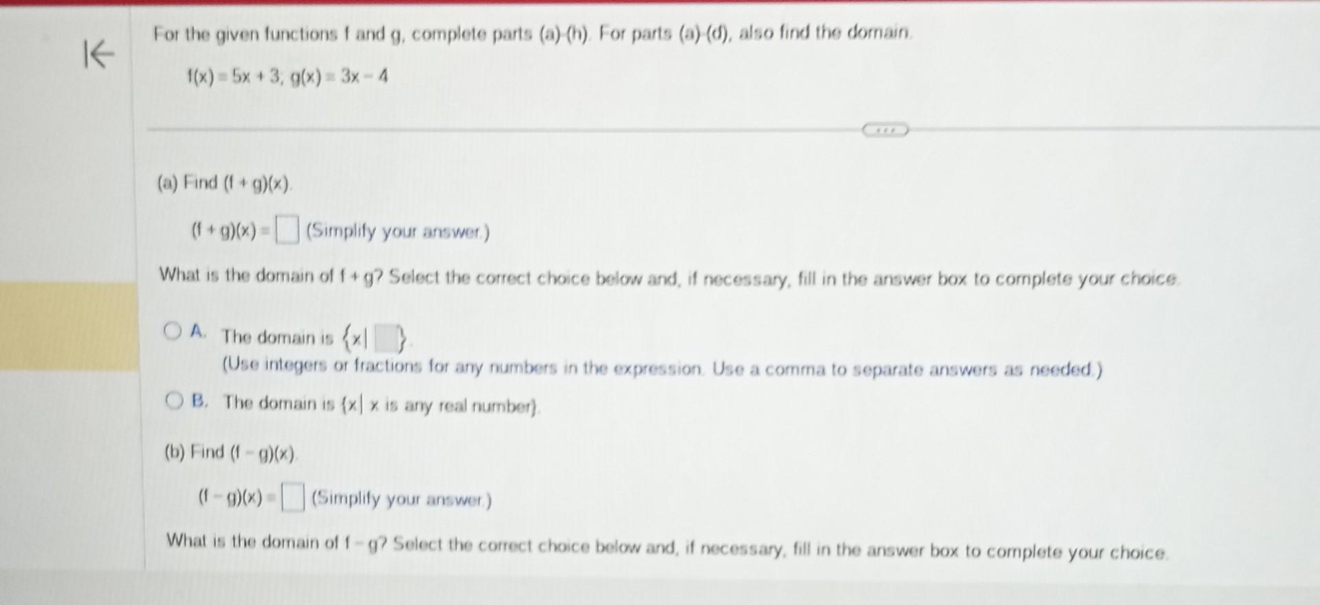 Solved For The Given Functions F And G Complete Parts A