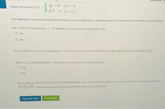 Solved Remaining Analyze The Function F X { } 13 If