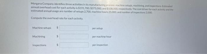 Solved Morgana Company identifes three activities in its | Chegg.com