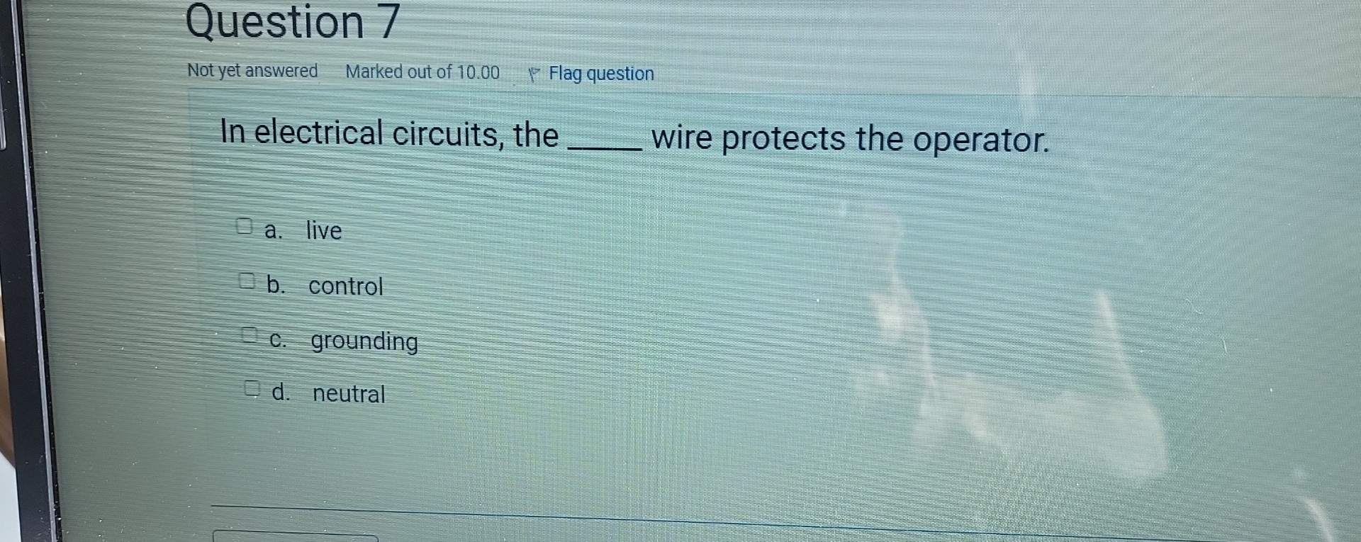 Solved Question 7In electrical circuits, thewire protects | Chegg.com