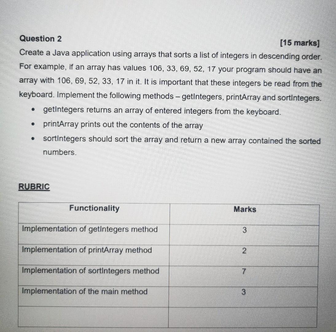 Solved Question 2 [15 marks] Create a Java application using | Chegg.com