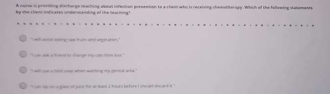 Solved A nurse is providing discharge teaching about | Chegg.com