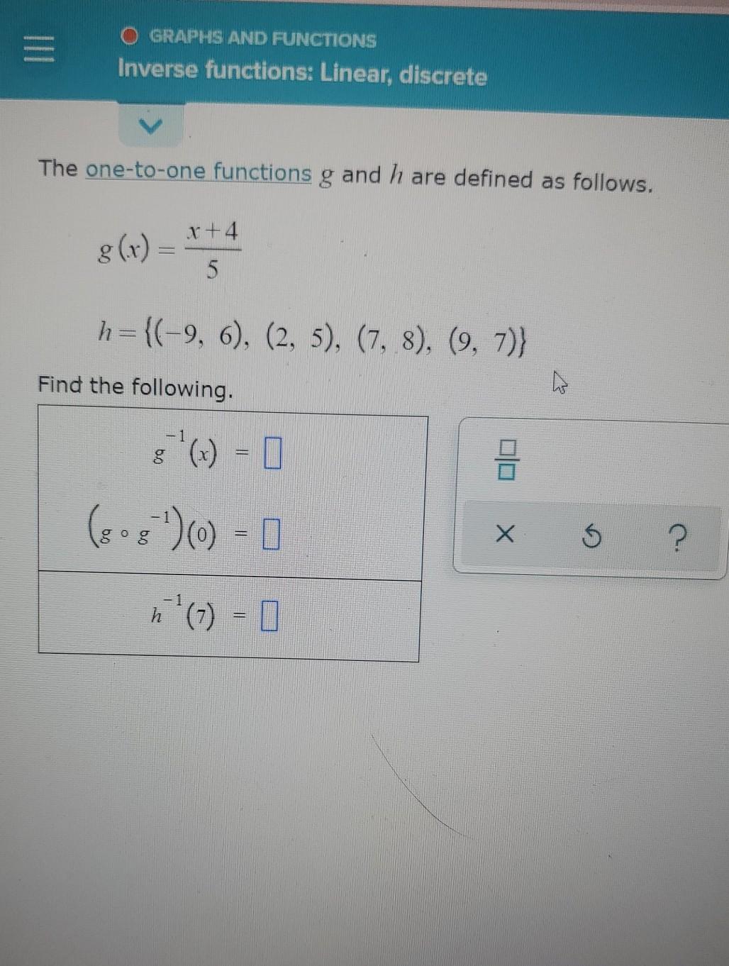 Solved III GRAPHS AND FUNCTIONS Inverse functions: Linear, | Chegg.com