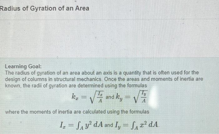 Solved Radius of Gyration of an Area Learning Goal: The | Chegg.com