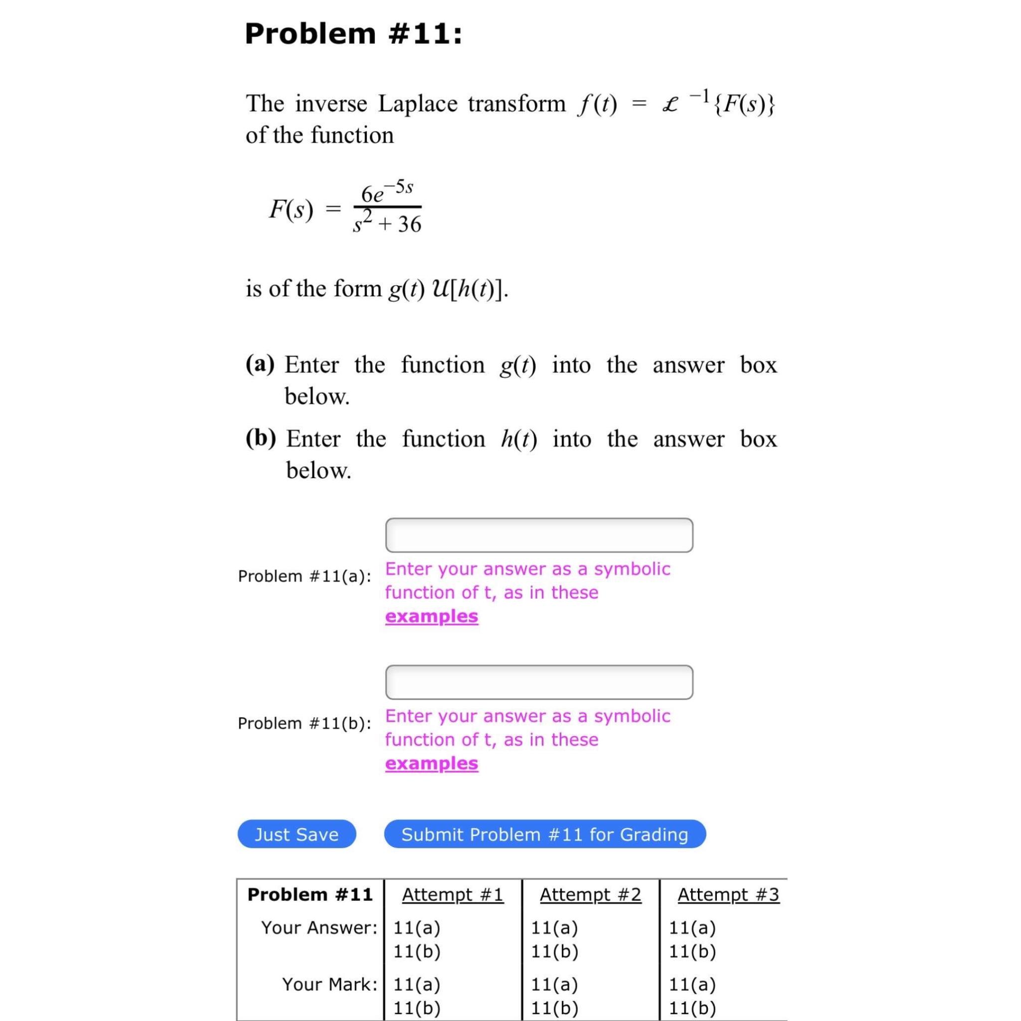 Solved Problem #11:The inverse Laplace transform | Chegg.com