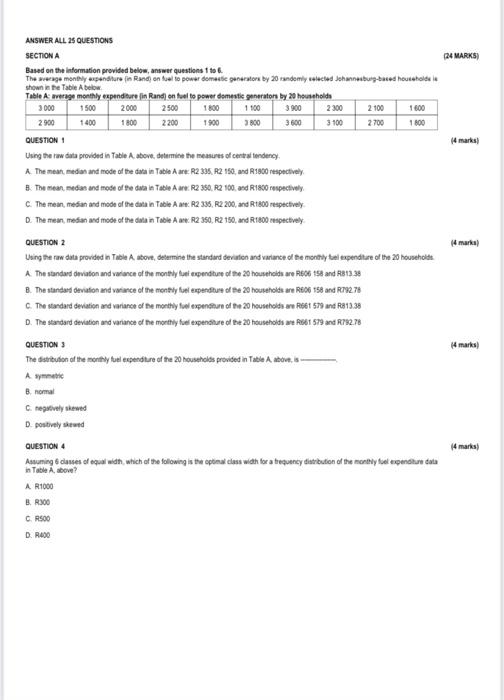 Solved ANSWER ALL 25 QUESTIONS SECTION A Based on the | Chegg.com