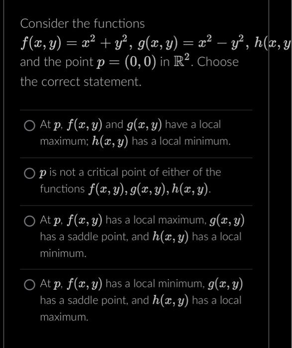 Solved Consider the functions f(x ,y ) = x ^2 + y ^2 , g ( | Chegg.com