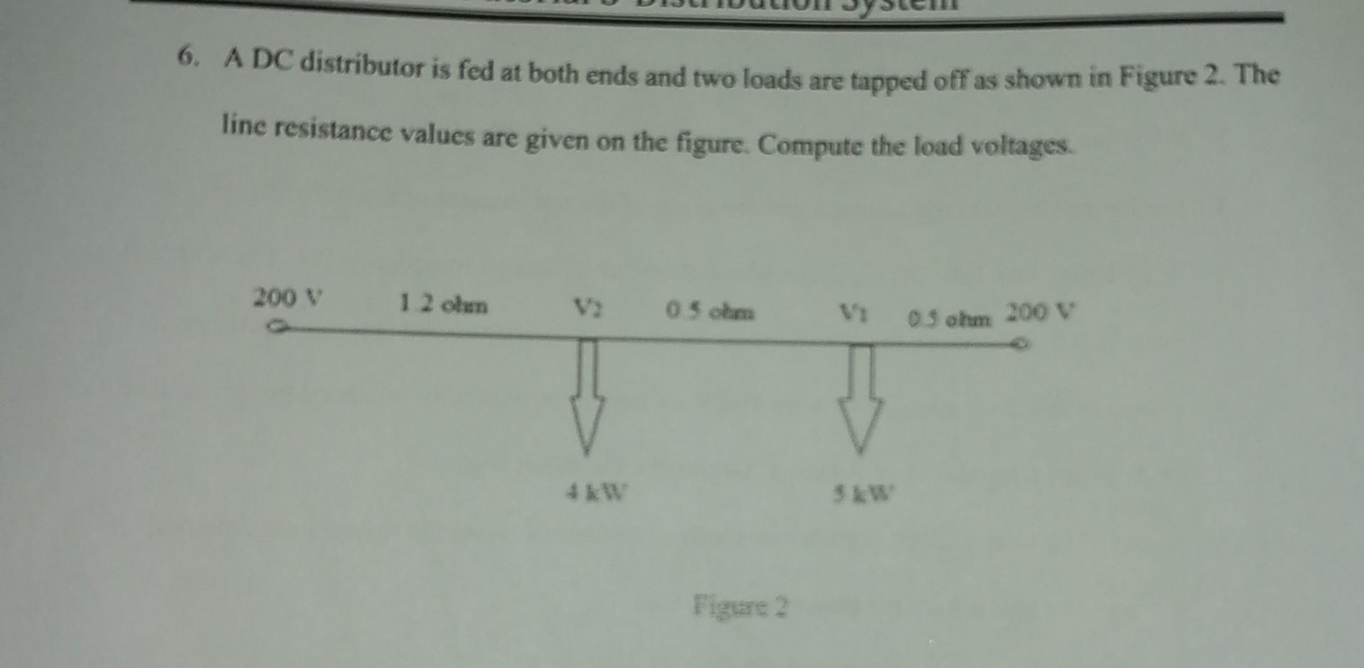 Solved 6. A DC distributor is fed at both ends and two loads | Chegg.com