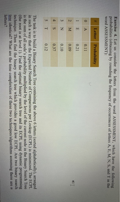 Solved Exercise 4. Let us consider the letters from the word | Chegg.com