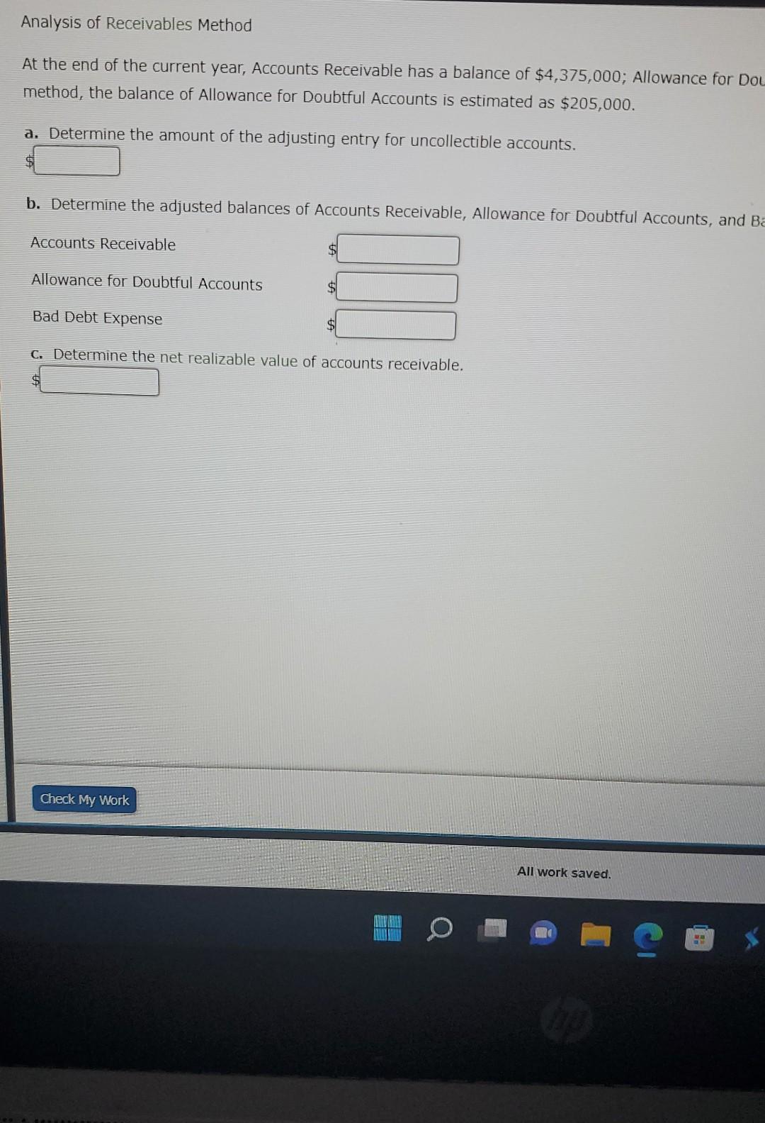Analysis of Receivables Method At the end of the | Chegg.com