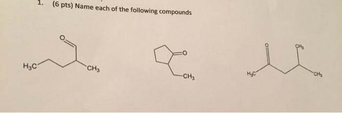 Solved 1. (6 pts) Name each of the following compounds H3C | Chegg.com
