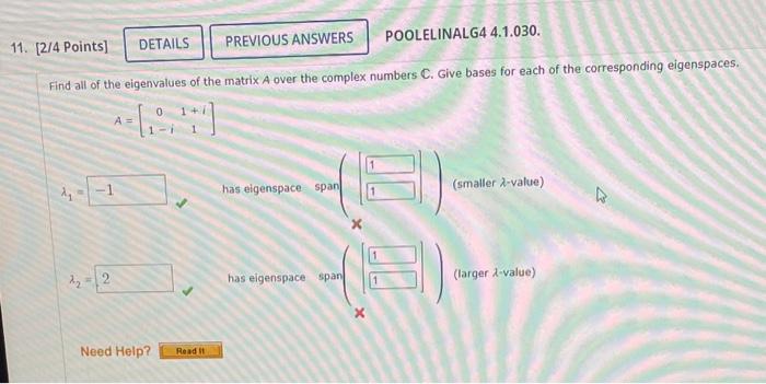Solved Find all of the eigenvalues of the matrix A over the | Chegg.com