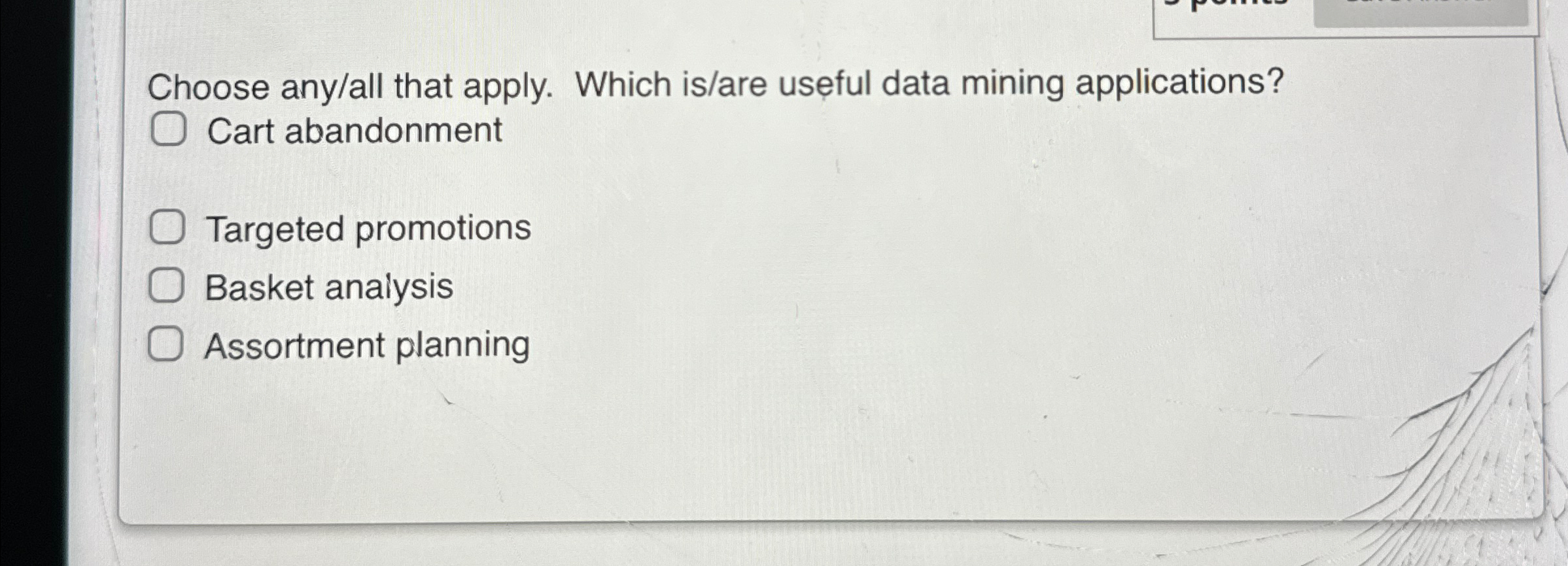Solved Choose any/all that apply. Which is/are useful data | Chegg.com