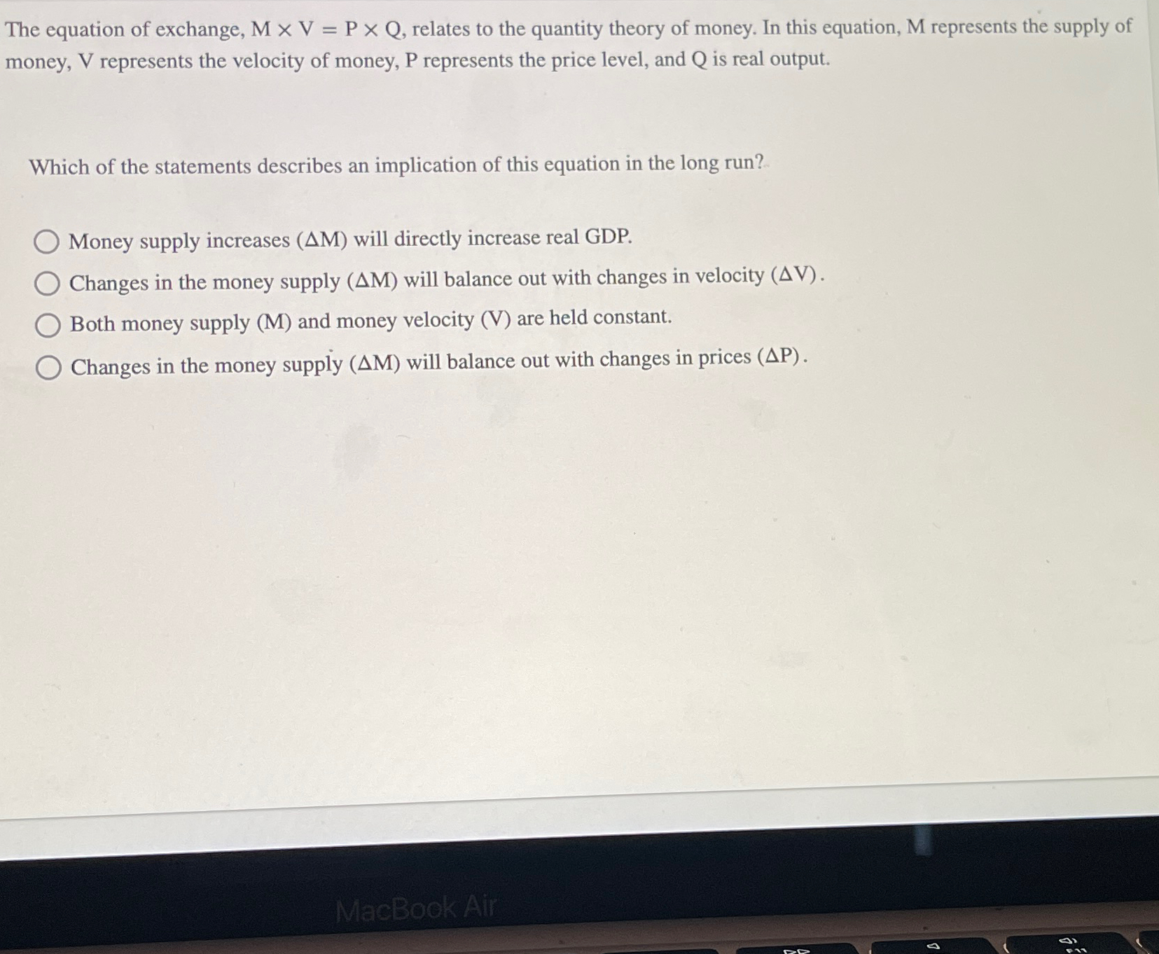 Solved The equation of exchange, M×V=P×Q, ﻿relates to the | Chegg.com