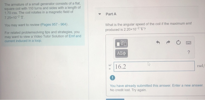 The Armature of a Small Generator Consists of a Flat
