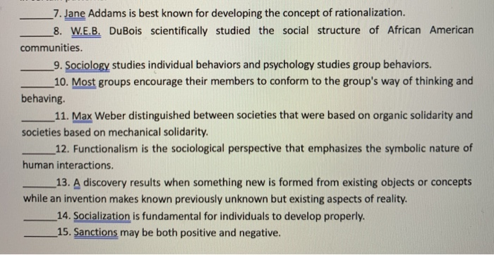 Solved _7. Jane Addams is best known for developing the | Chegg.com