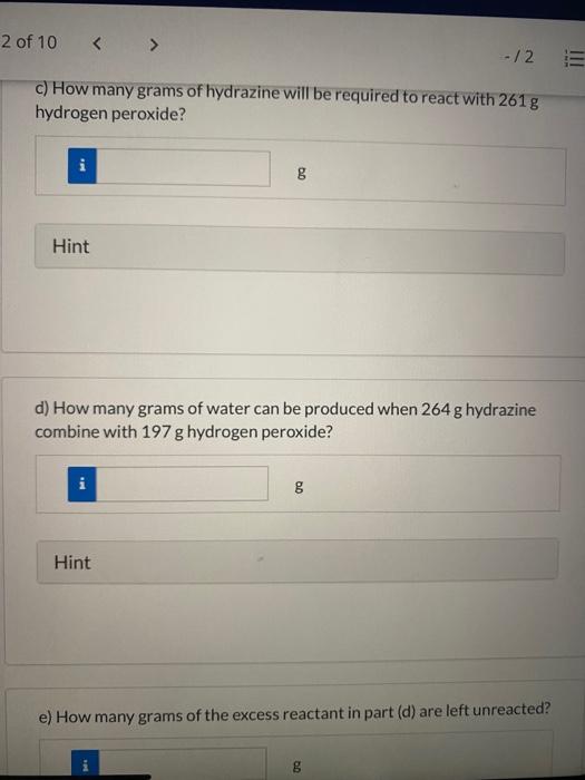 Solved Hydrazine (N2H4) and hydrogen peroxide (H2O2) have | Chegg.com
