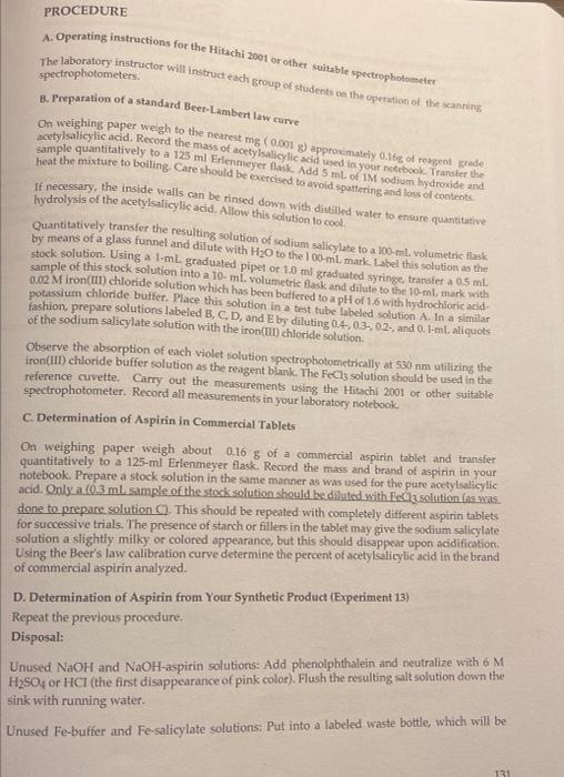 Solved CALCULATIONS A. Preparation of Standard Beer's Curve | Chegg.com