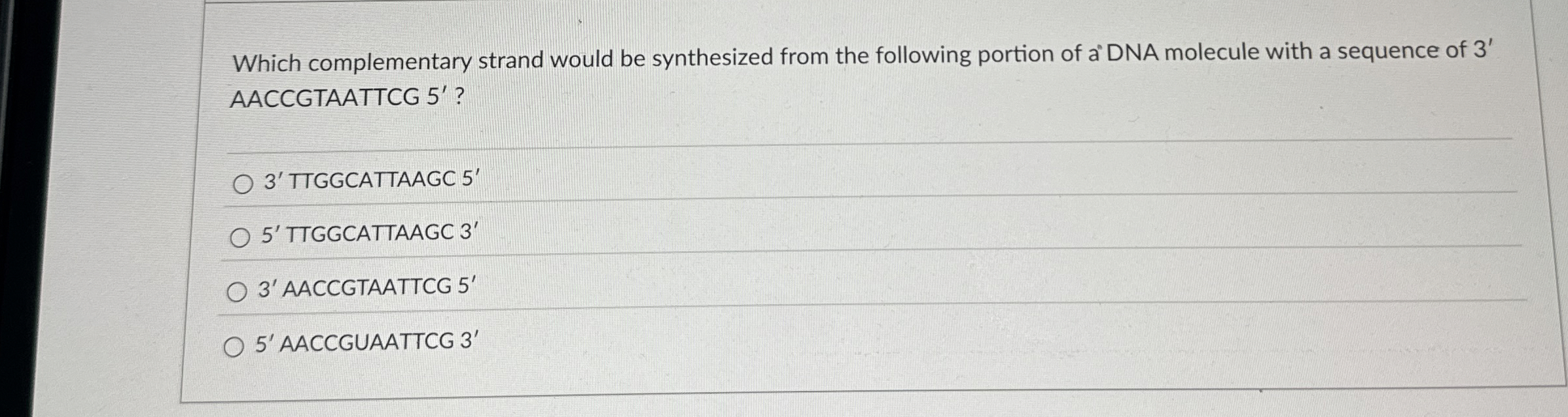 Solved Which complementary strand would be synthesized from | Chegg.com