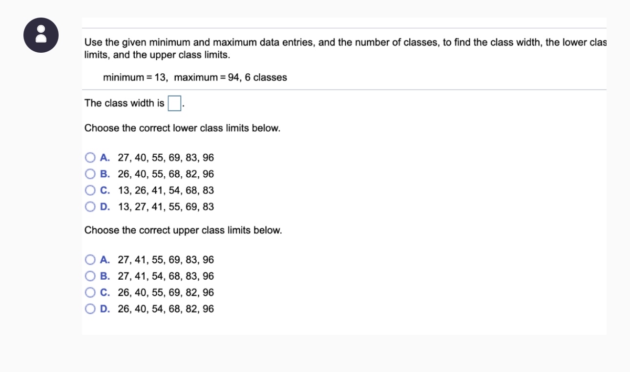 Solved Use the given minimum and maximum data entries, and | Chegg.com