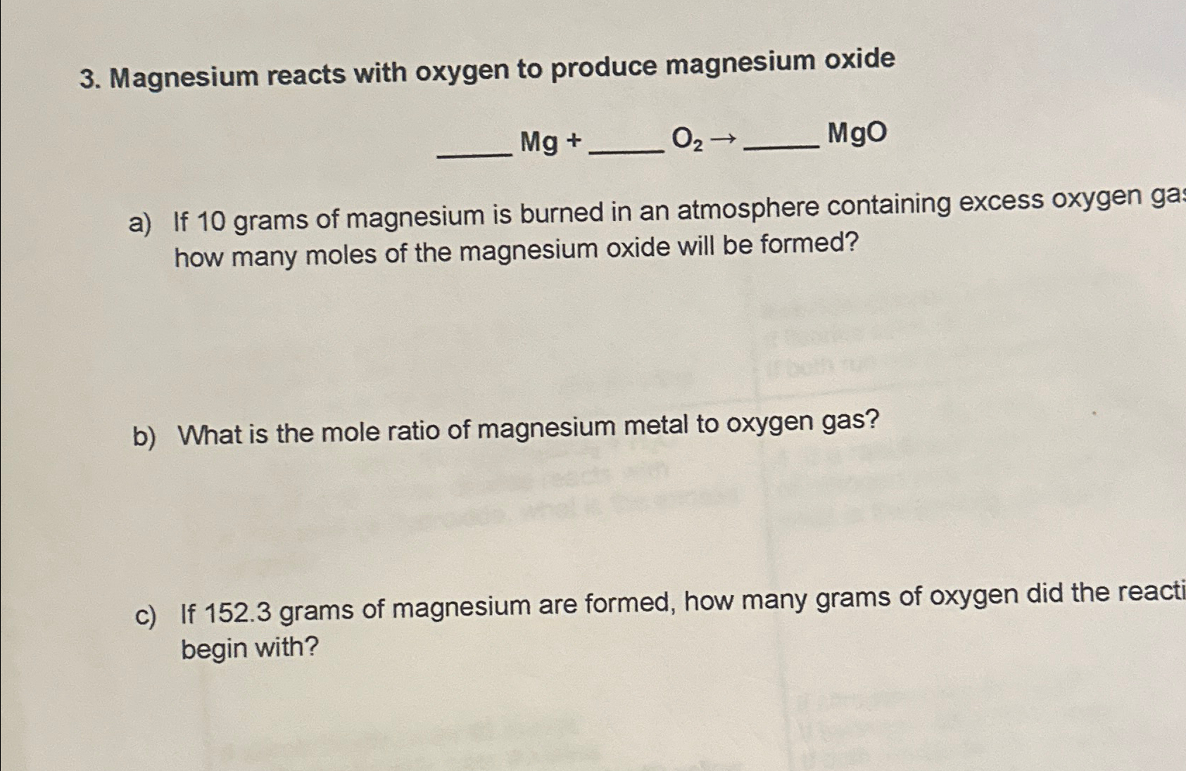 Solved Magnesium reacts with oxygen to produce magnesium | Chegg.com