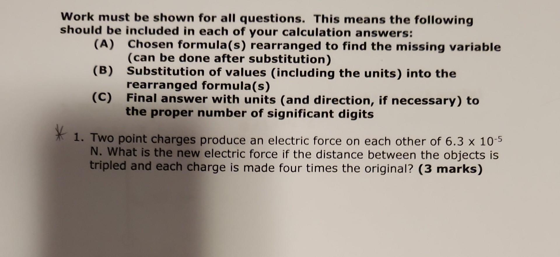 Solved Work must be shown for all questions. This means the | Chegg.com