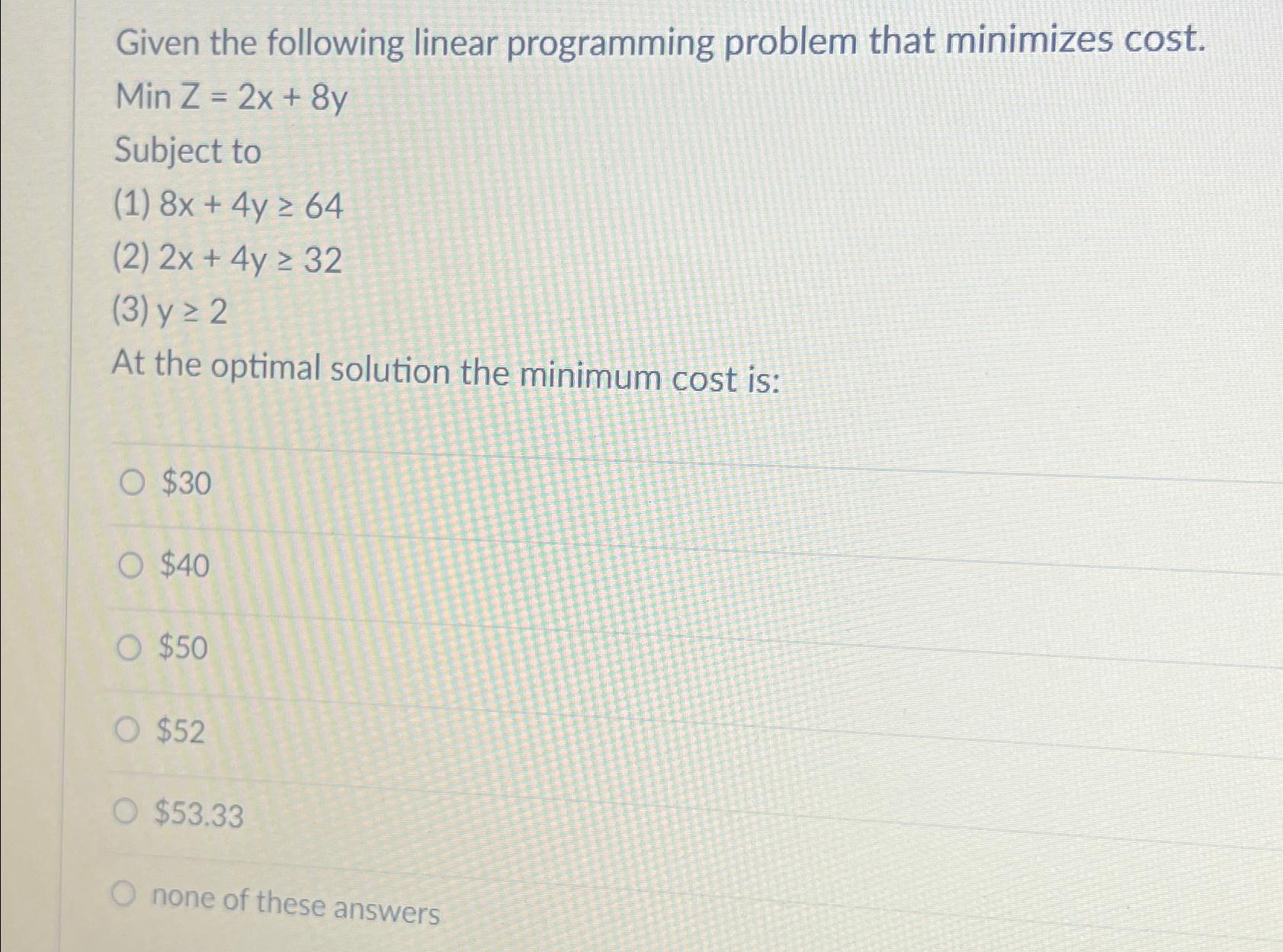 Solved Given the following linear programming problem that | Chegg.com