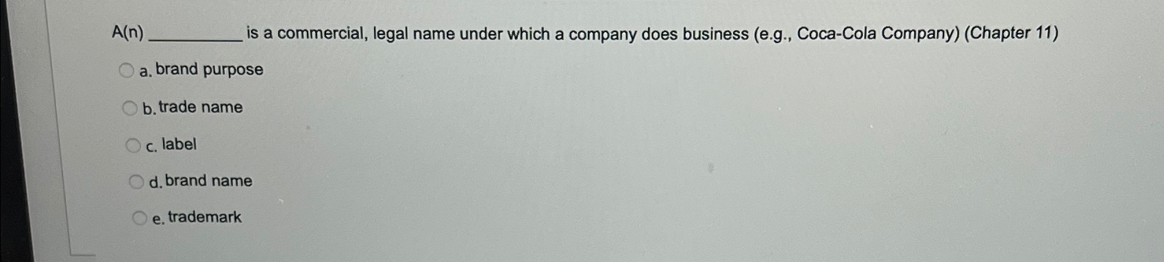 Solved A(n) ﻿is a commercial, legal name under which a | Chegg.com