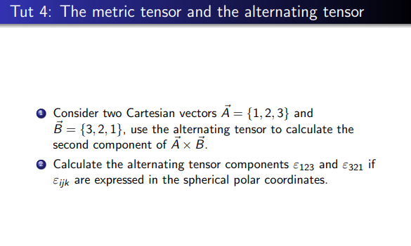 Solved (1) ﻿Consider two Cartesian vectors vec(A)={1,2,3} | Chegg.com