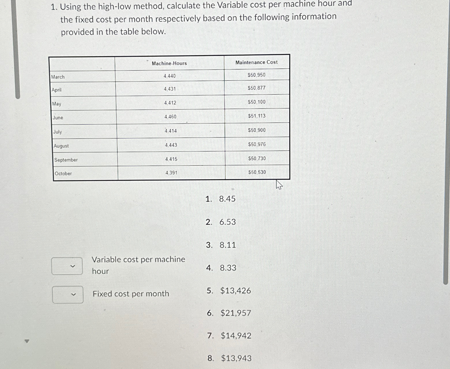 Solved Using the high-low method, calculate the Variable | Chegg.com