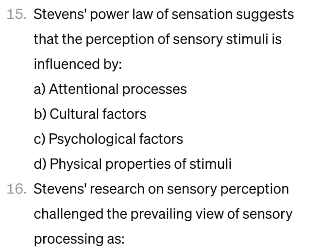 Solved Stevens' power law of sensation suggests that the | Chegg.com