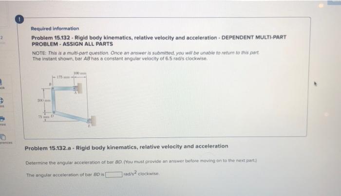 Solved 2 Required information Problem 15.132 - Rigid body | Chegg.com