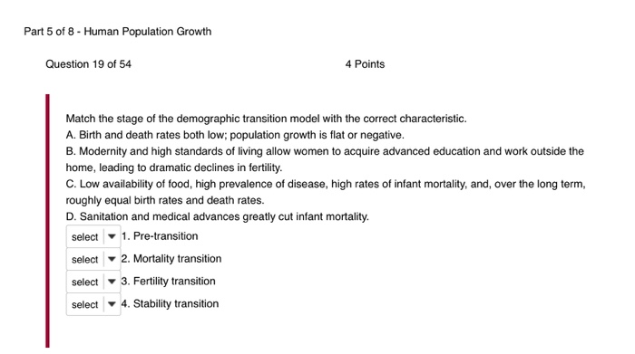 Solved Part 5 of 8 - Human Population Growth Question 16 of | Chegg.com