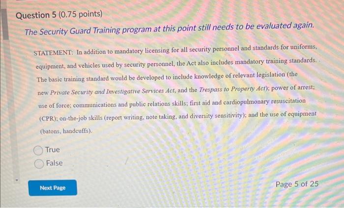 Solved The Security Guard Training program at this point | Chegg.com