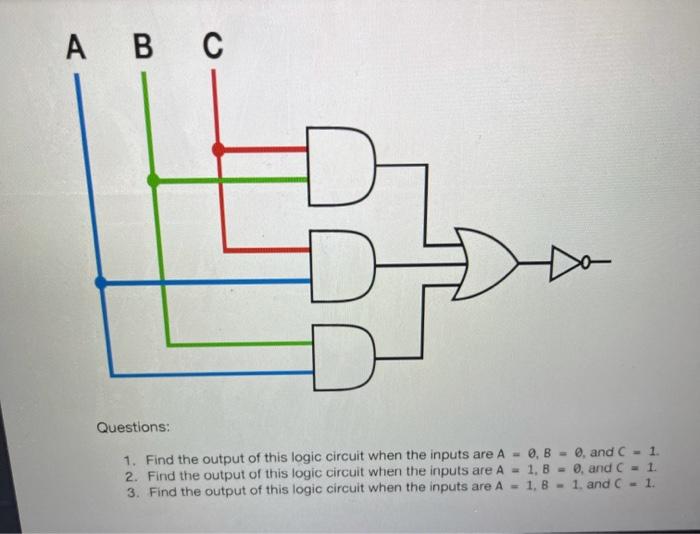 Solved A B C Questions: 1. Find the output of this logic | Chegg.com