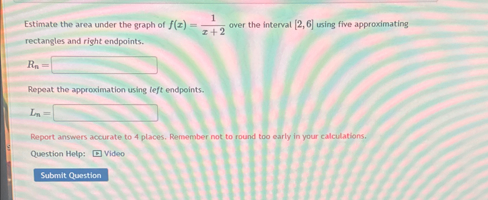 Solved Estimate the area under the graph of f(x)=1x+2 ﻿over | Chegg.com