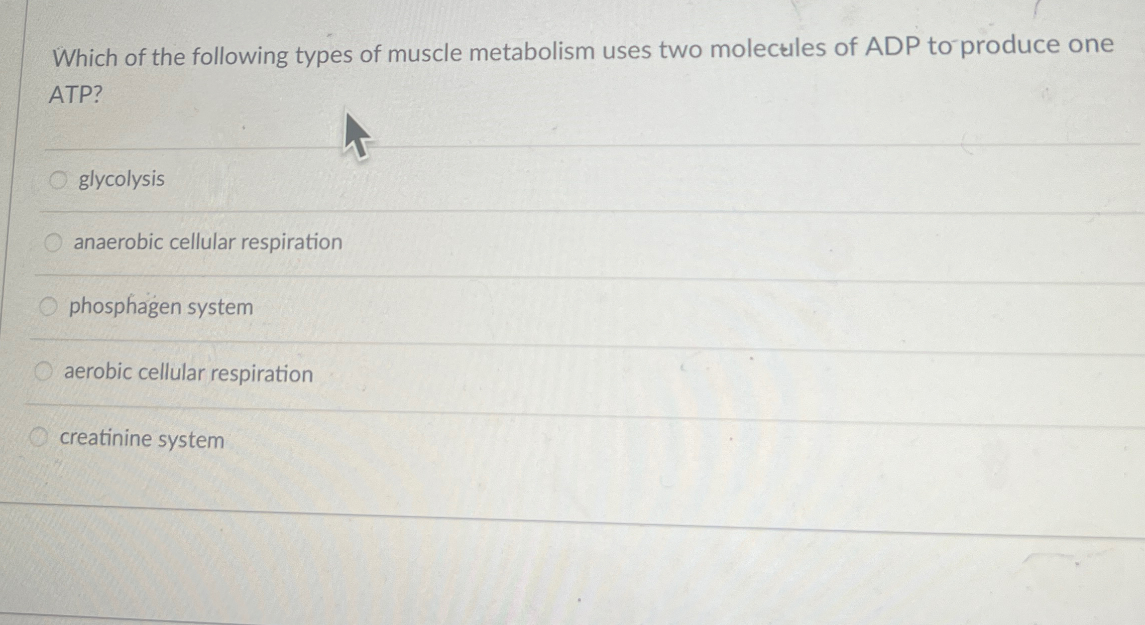Solved Which of the following types of muscle metabolism | Chegg.com