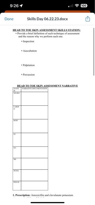 Solved write narrative head to toe documentation on each | Chegg.com
