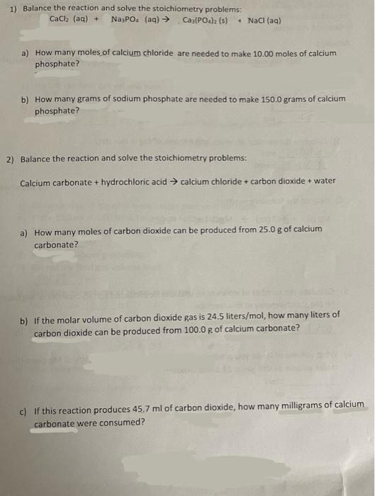 Solved 1) Balance the reaction and solve the stoichiometry | Chegg.com