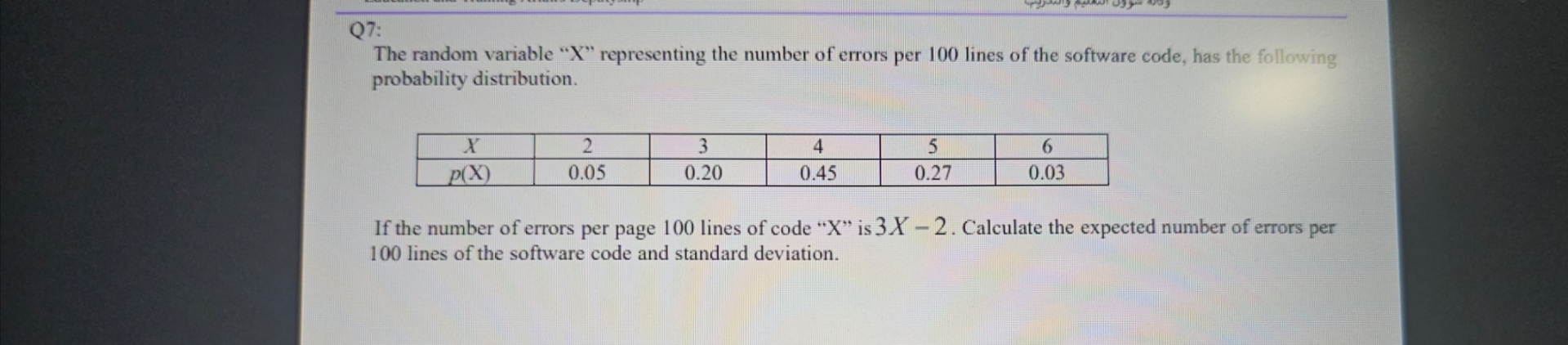 Solved Q7:The random variable " ﻿X " ﻿representing the | Chegg.com