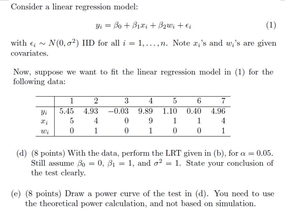 Consider a linear regression | Chegg.com