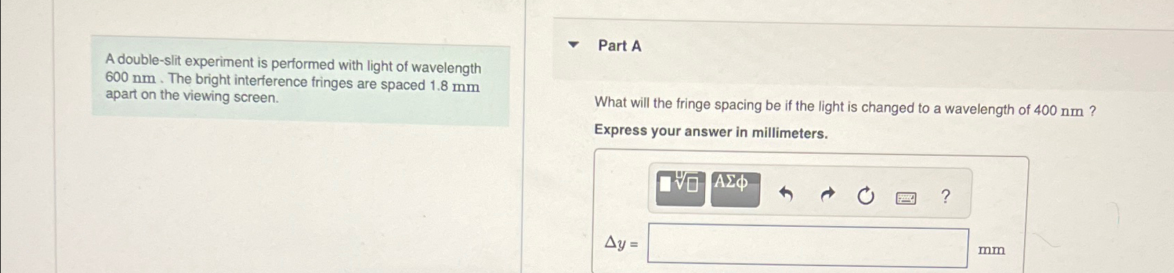 Solved A double-slit experiment is performed with light of | Chegg.com