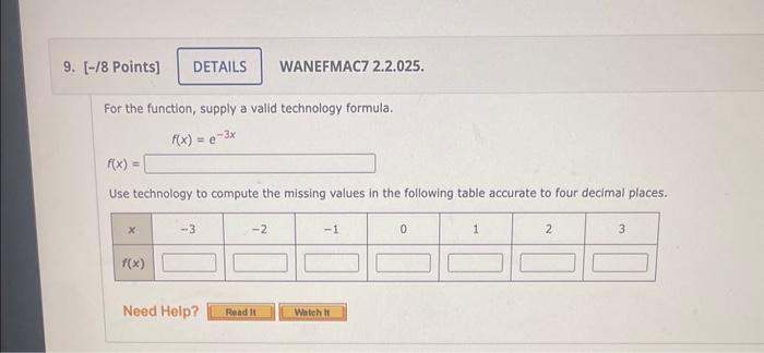 Solved For the function, supply a valid technology formula. | Chegg.com